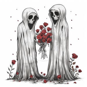 20 Ghosts With Roses Clipart, Halloween Watercolor Ghosts Clipart ...