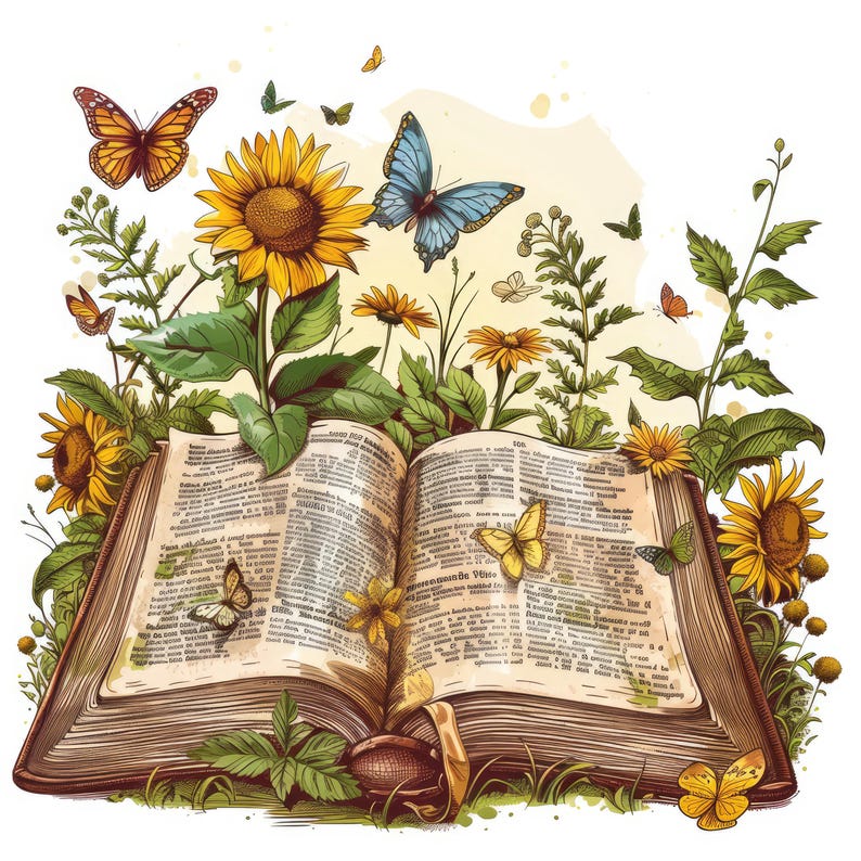 12 Holy Bible With Flowers and Butterflies Clipart, Christian Clipart ...