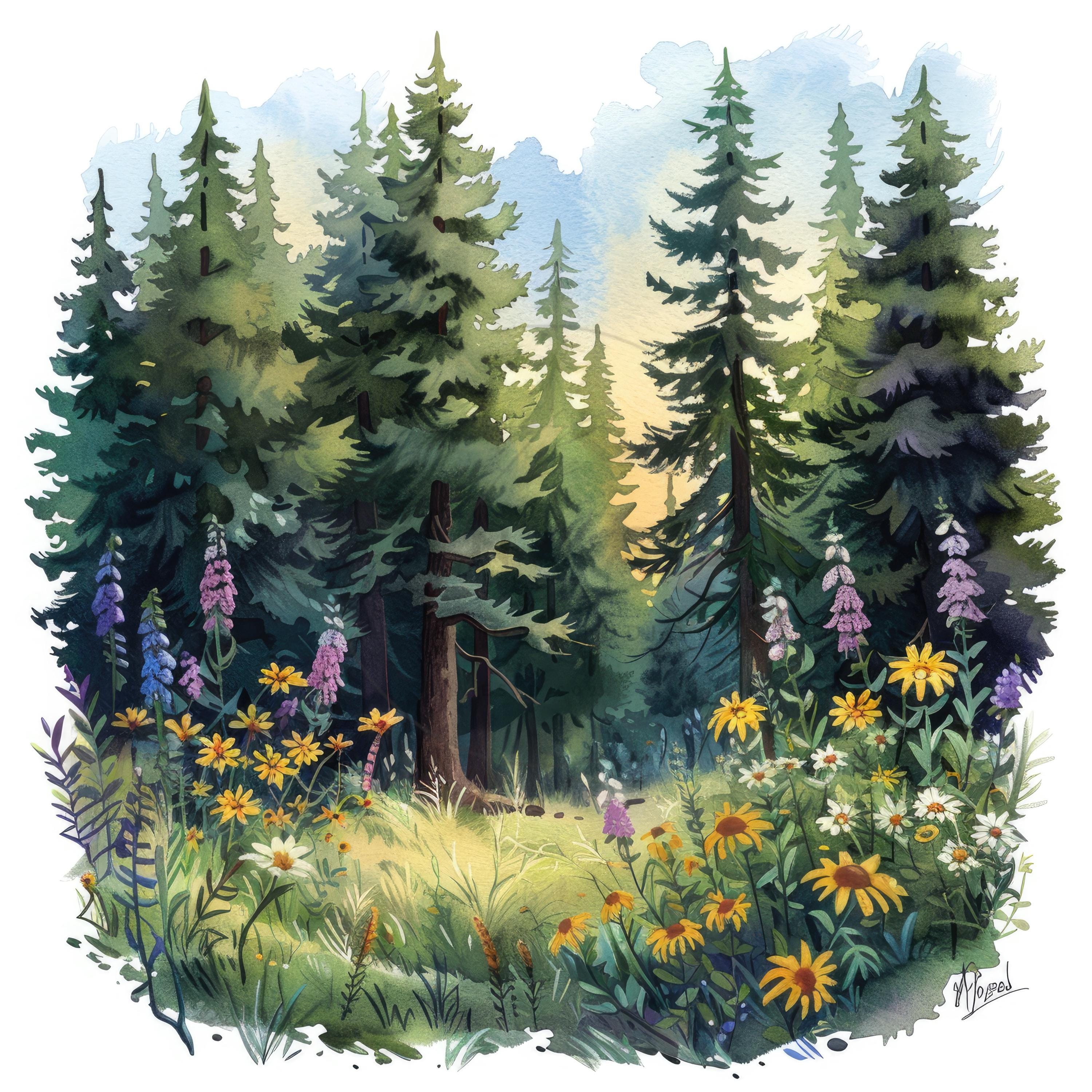 12 Canadian Forest Trees Clipart, Watercolor Forest Land Clip Art ...