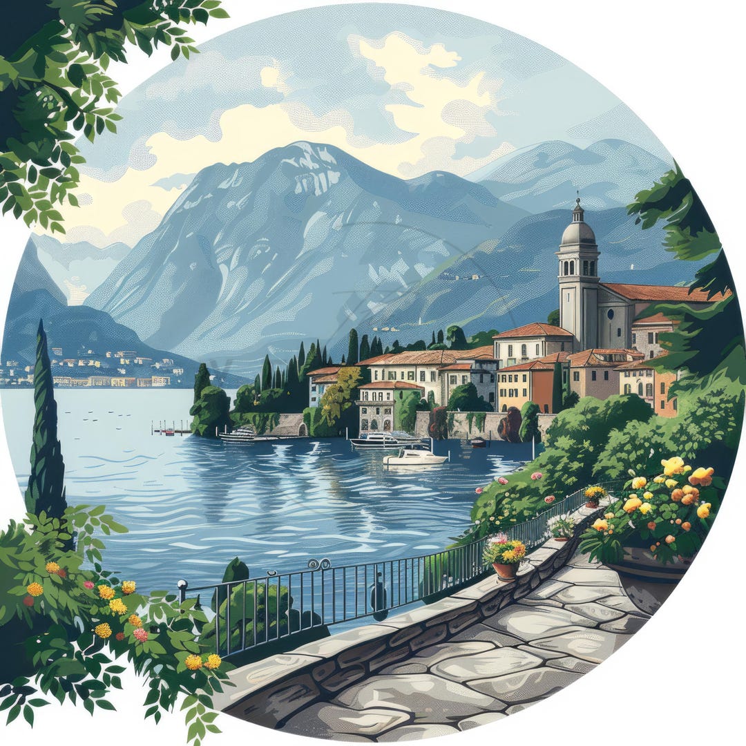 10 Italian Como Lake Clipart, Watercolor Como Lake Clip Art, Printable ...