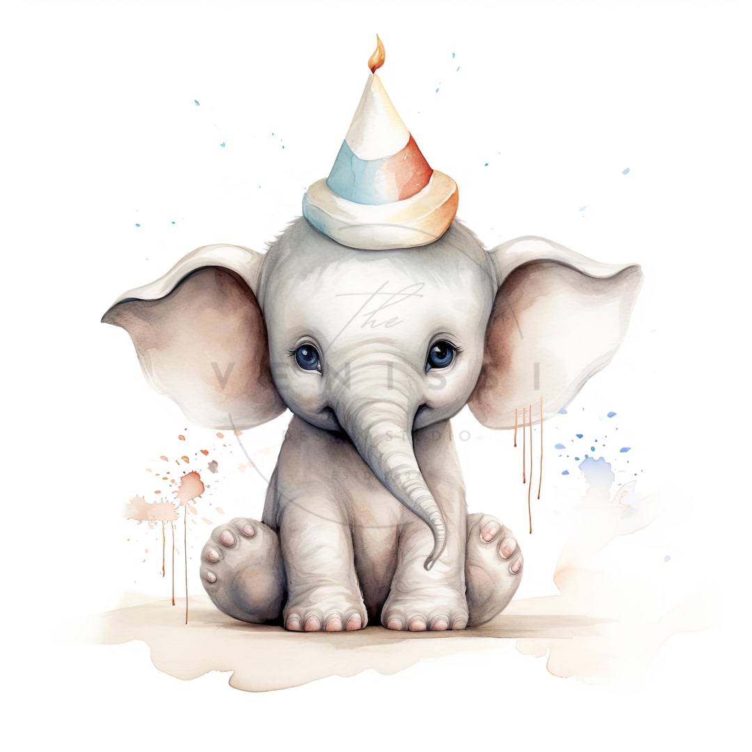 19 Party Animals Clipart, Watercolor Baby Animals Wearing Hat Clipart ...