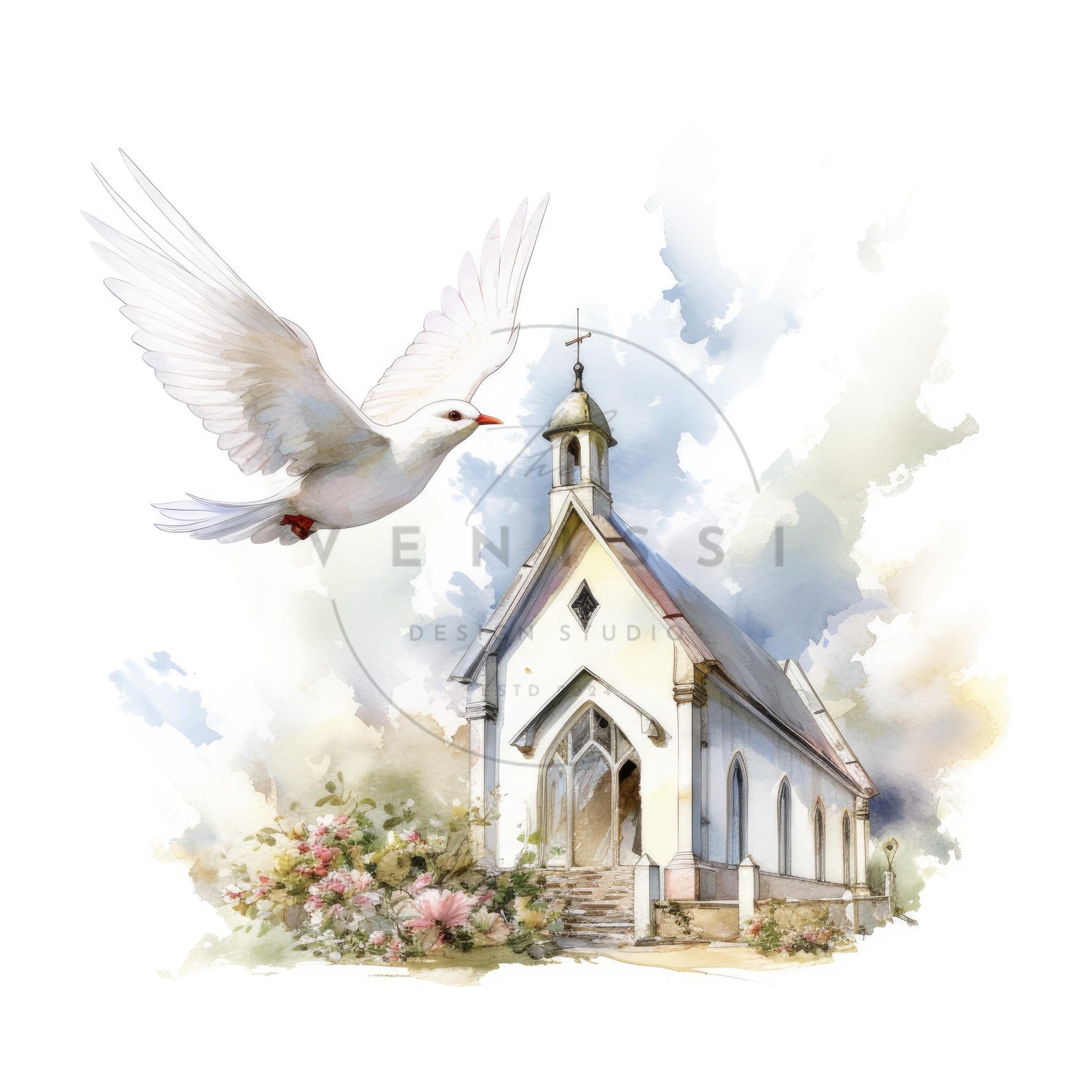 23 Dove Clipart Watercolor Dove Flying Above A Church Clipart, High ...