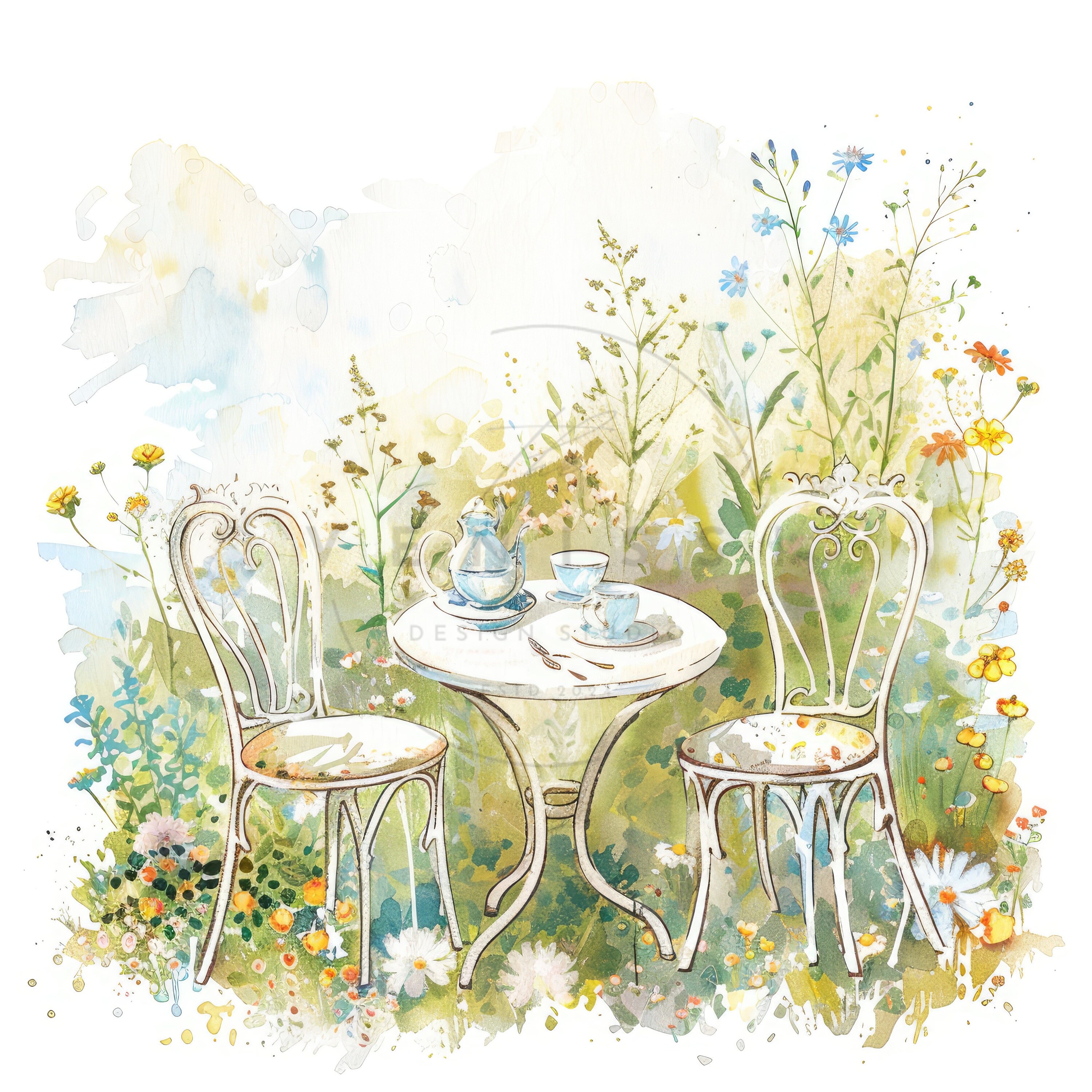 13 Tea Spot Clipart Pack, Watercolor Tea in Garden Clip Art, Printable ...