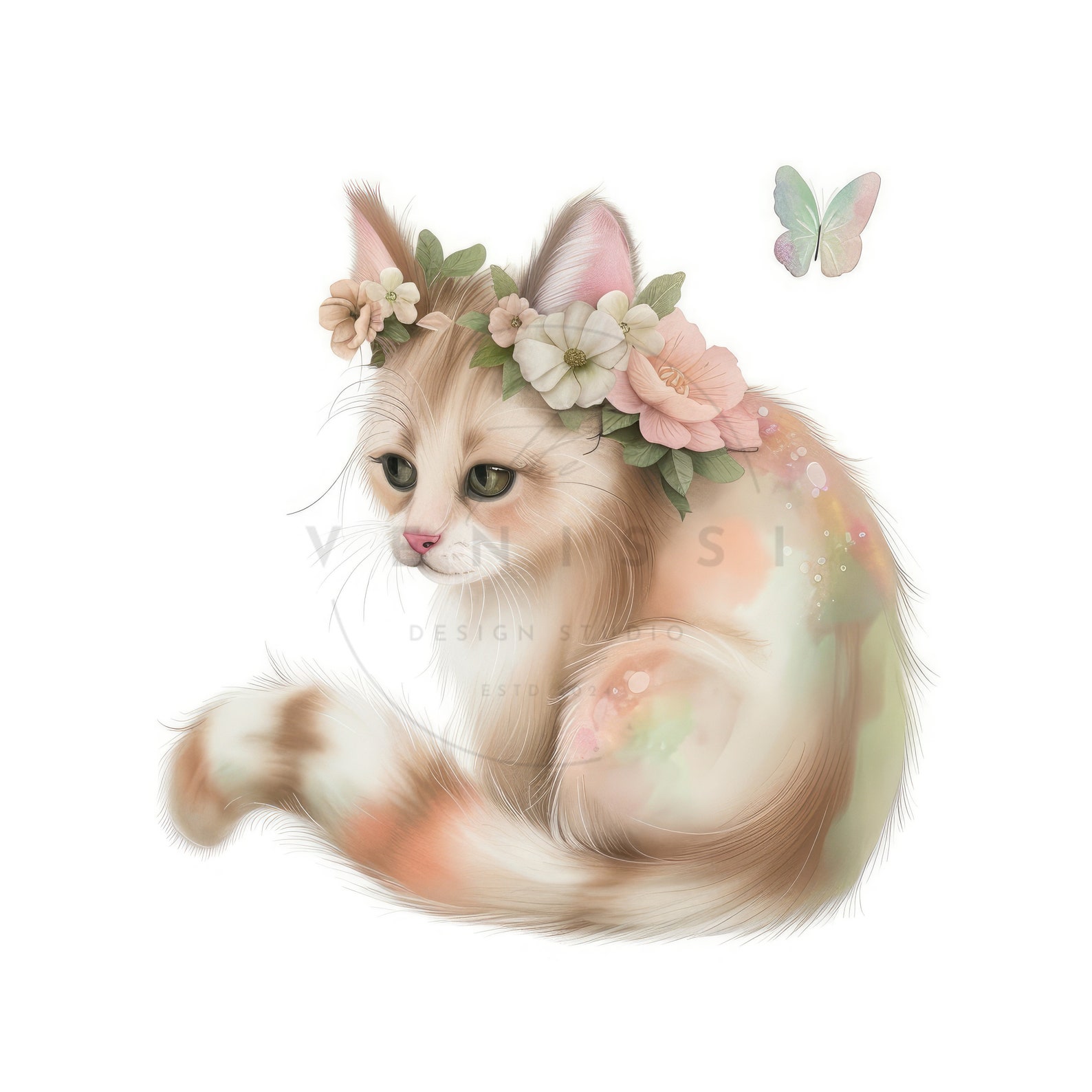 10 Floral Cat Clipart Set, Cute Cat Cliparts, High Quality Jpgs ...