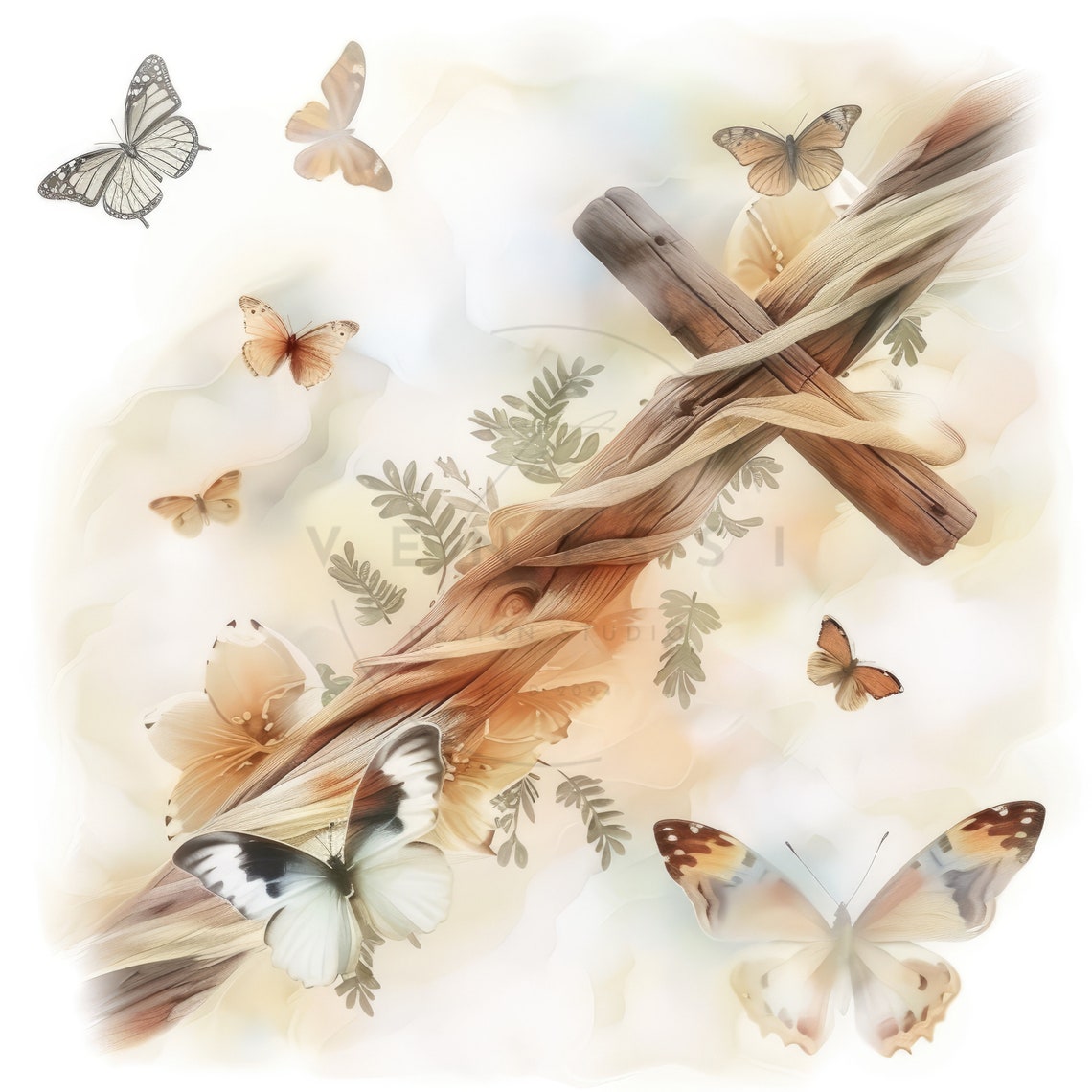 10 Cross With Butterflies Clipart, Crucifix Cross Clipart, Watercolor ...