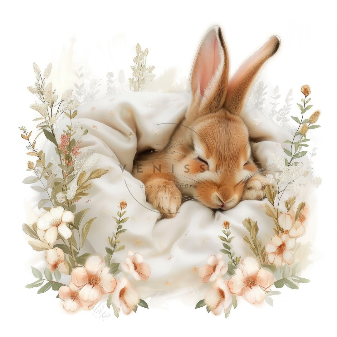 Easter Bunny Sleeping Rabbit Clipart High Quality 1 JPG Watercolor ...