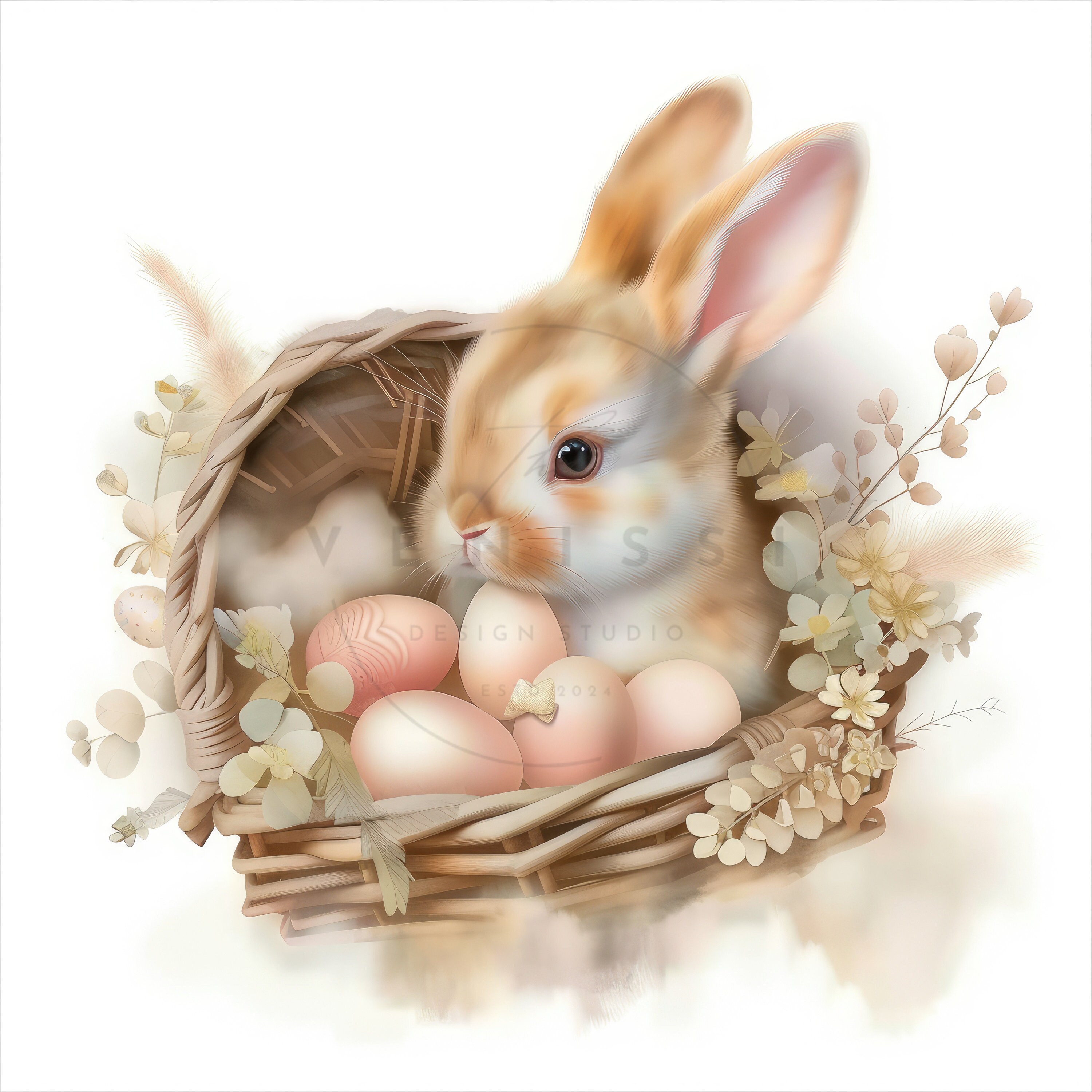 10 Easter Bunny Clipart Set 3, Easter Basket, Printable Watercolor ...