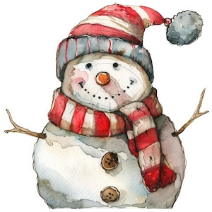 20 Whimsical Snowman Clipart, Watercolor Snowman Clipart, Christmas ...