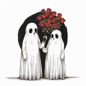 20 Ghosts With Roses Clipart, Halloween Watercolor Ghosts Clipart, Printable High Quality Jpgs ...