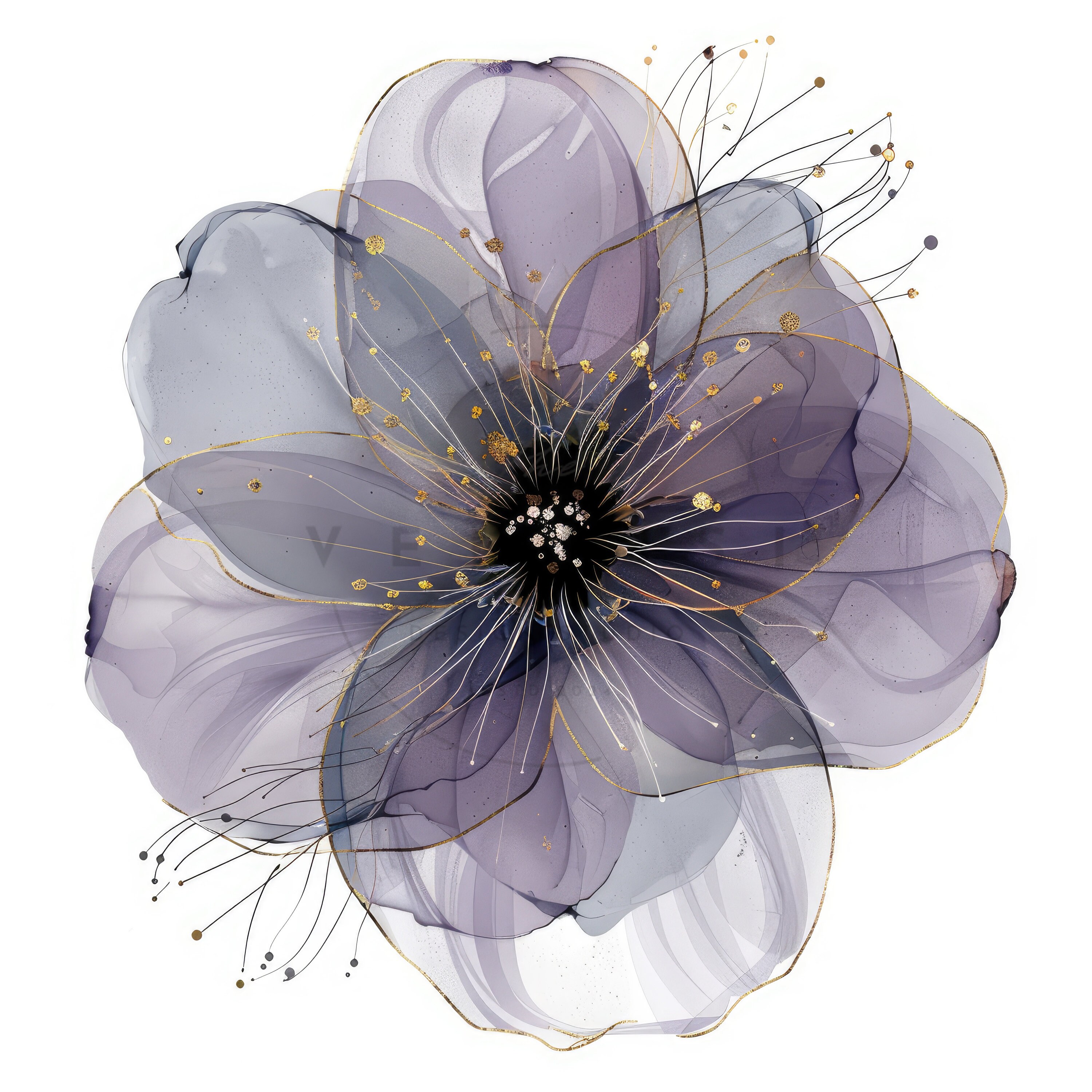 14 Abstrat Gray Gold Flowers Clipart Bundle, Flowers Print Clipart ...