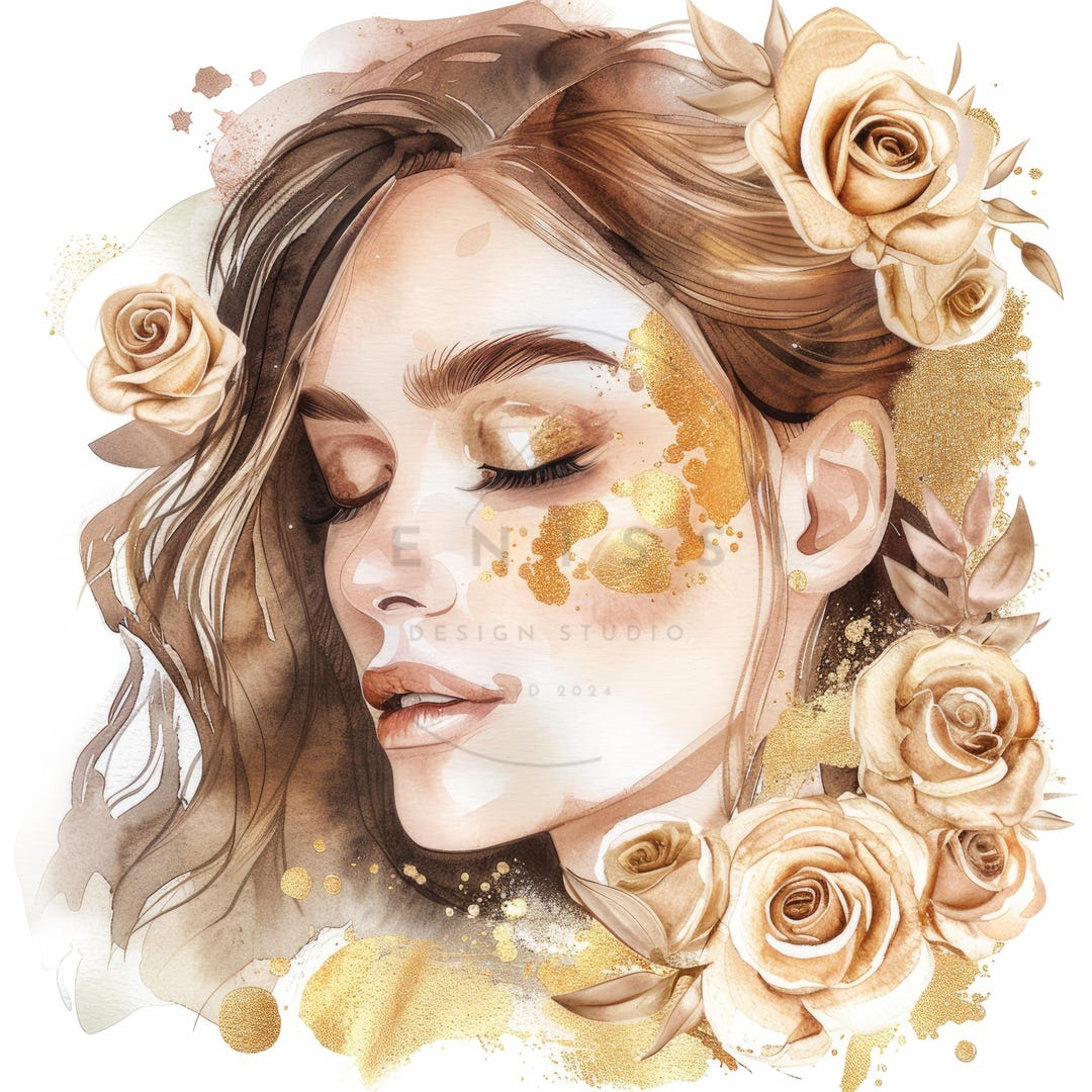 14 Woman in Flowers Clipart, Woman in Roses Clipart, Printable High ...