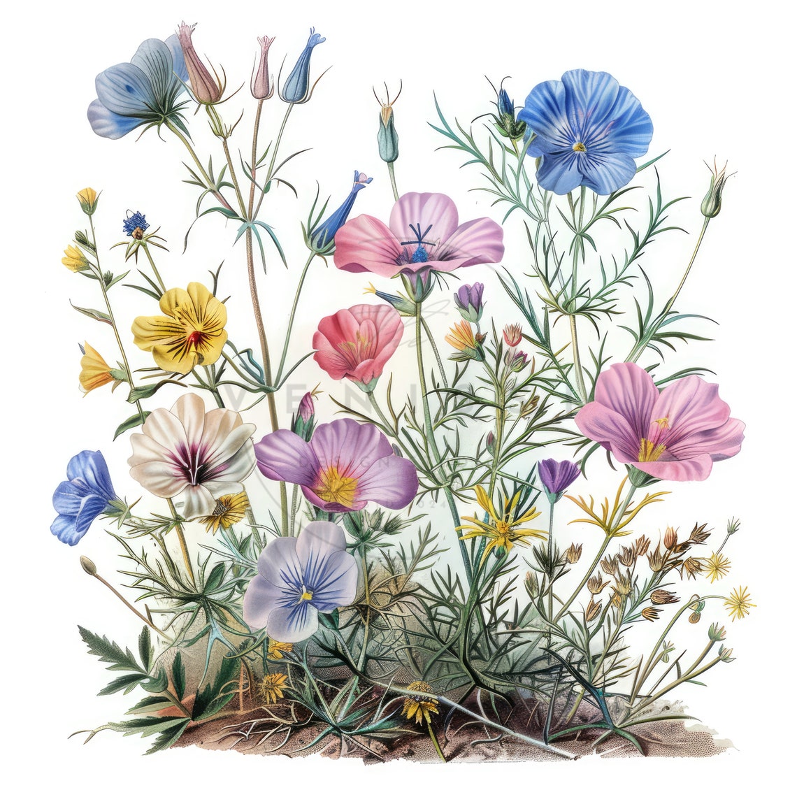 11 Vintage Wildflowers Clipart Bundle, Spring Flowers Clipart Set ...