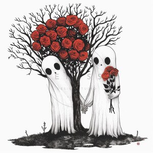 20 Ghosts With Roses Clipart, Halloween Watercolor Ghosts Clipart ...