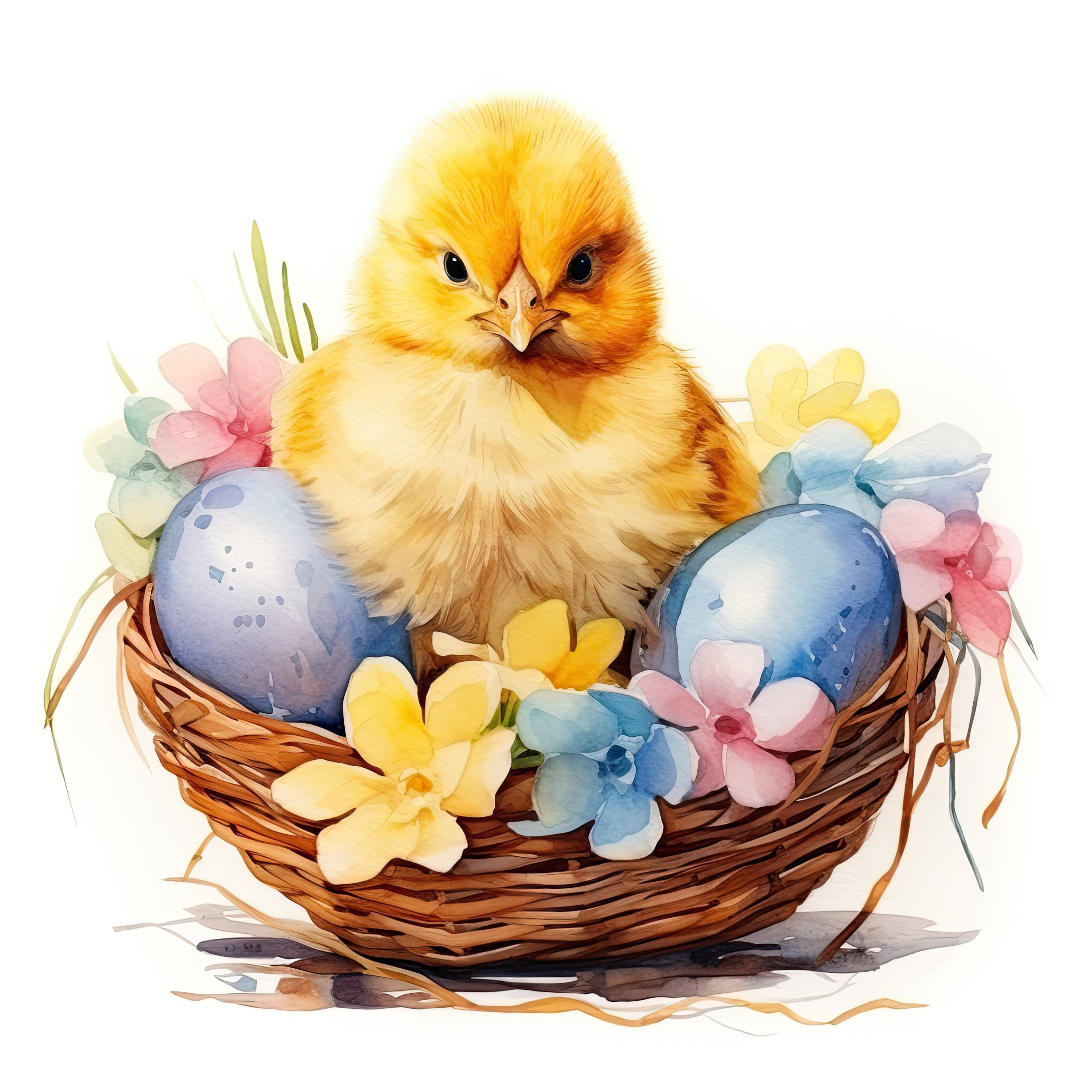 33 Easter Chick Eggs Basket Clipart, Jpgs, Sublimation, Watercolor ...