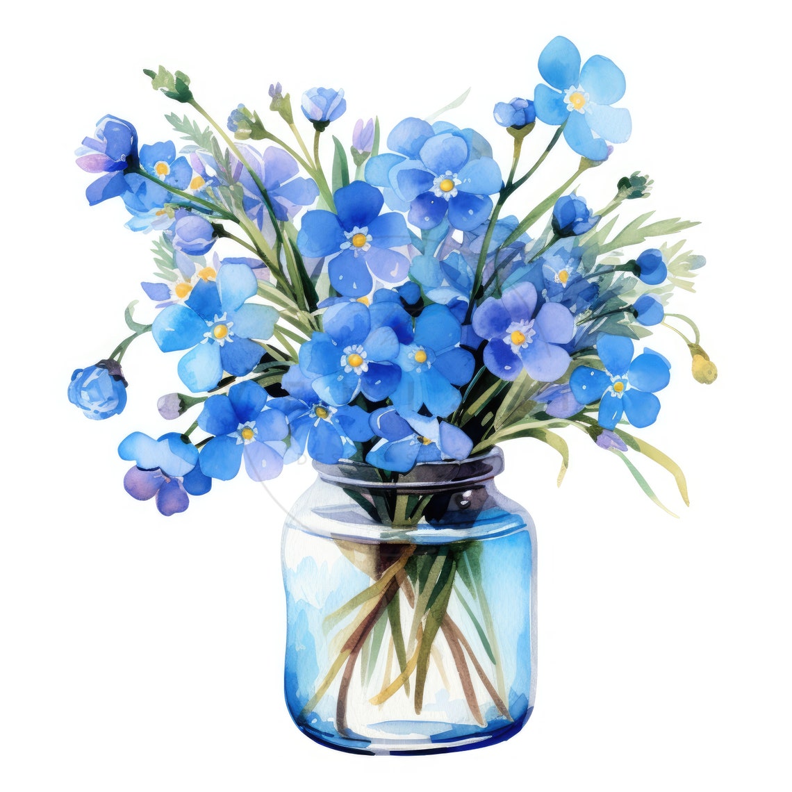 12 Forget Me Not Flowers in Vase Clipart Bundle, Watercolor Forget Me ...