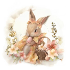 12 Easter Bunny With Basket Clipart Set, Easter Rabbit Cliparts Bundle ...