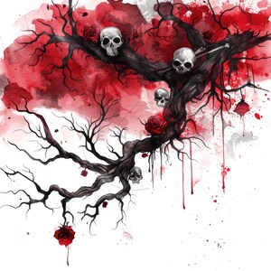 14 Gothic Bloody Tree With Skulls Clipart, Watercolor Skull Tree ...