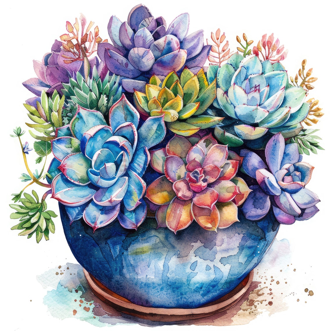 12 Succulents in Pot Clipart Pack, Watercolor Succulent Sublimation ...