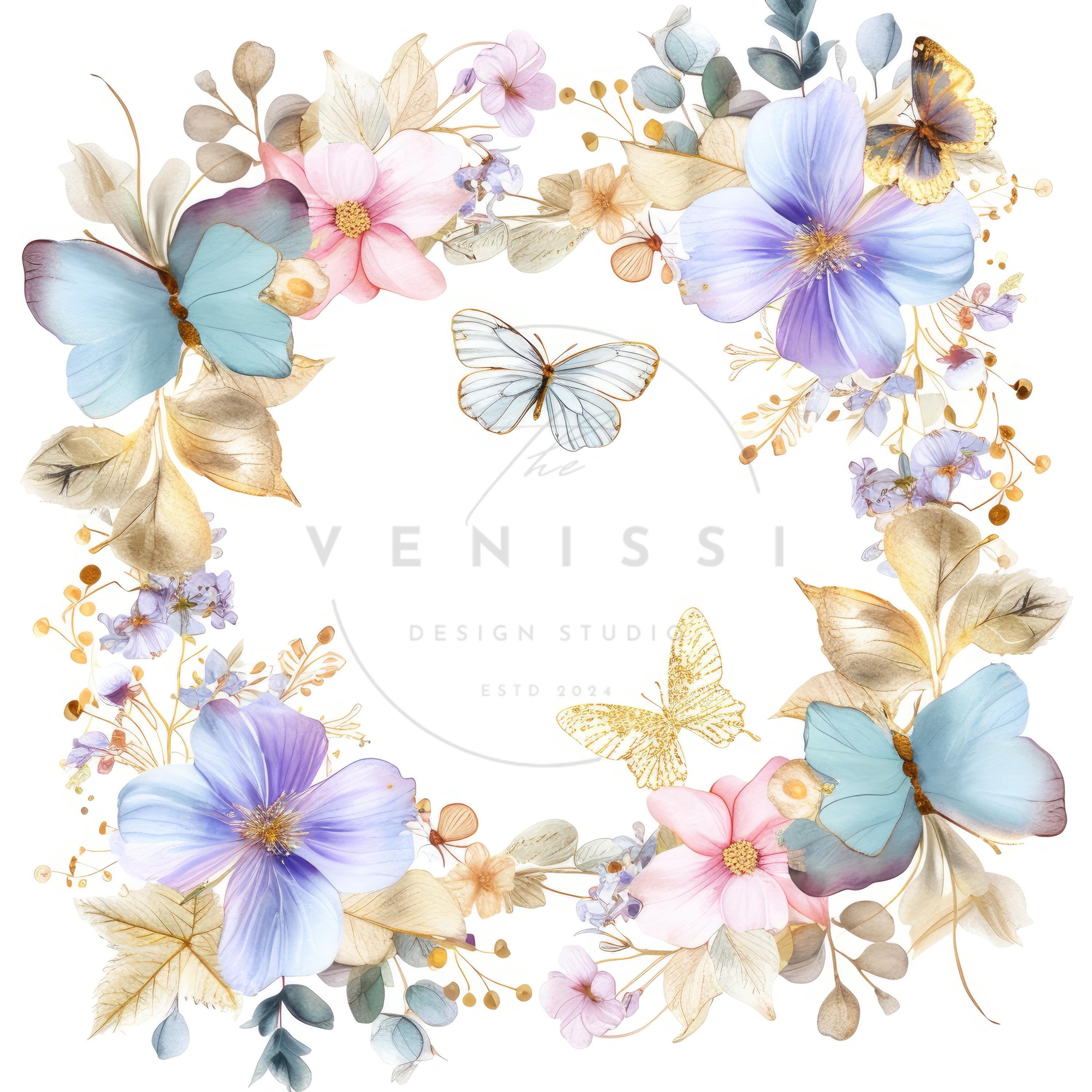 15 Pastel Flowers Wreath Clipart, Watercolor Floral Wreath Clipart ...