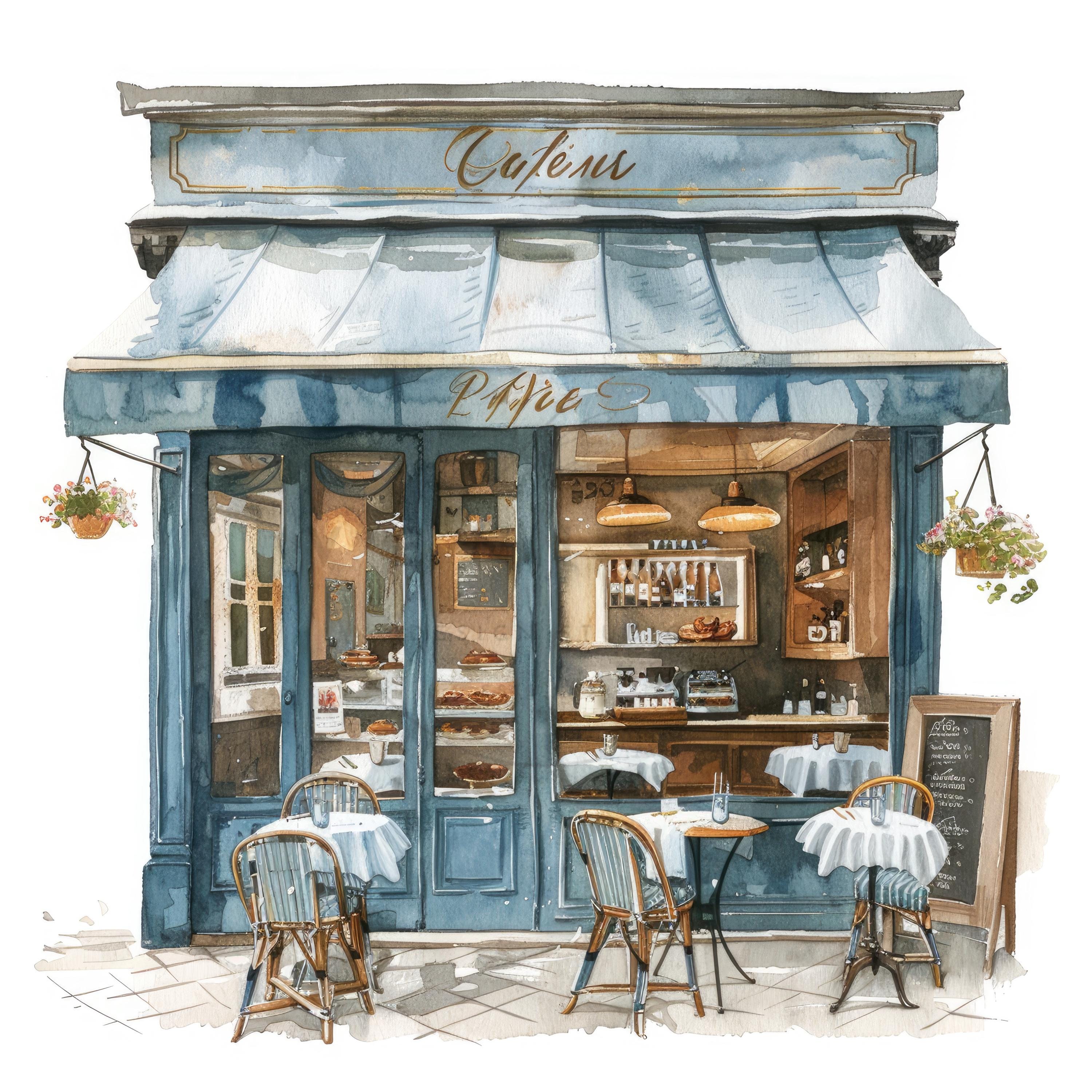 15 Cafe in Paris Clipart, Watercolor French Cityscape Clip Art ...