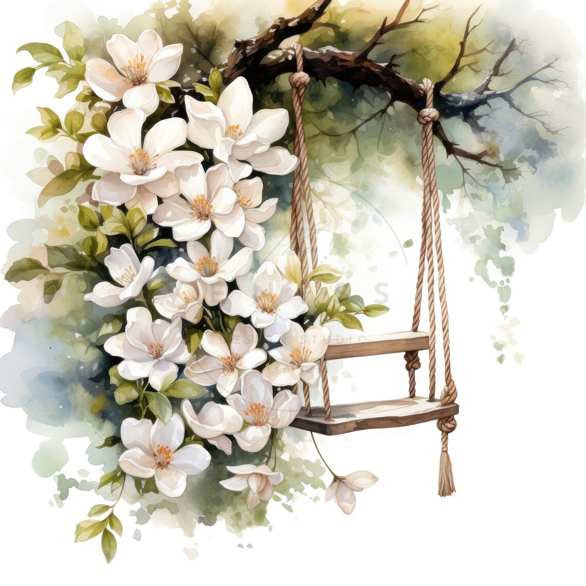 14 Tree Floral Swing Clipart, Watercolor Swing Clipart, Printable High ...