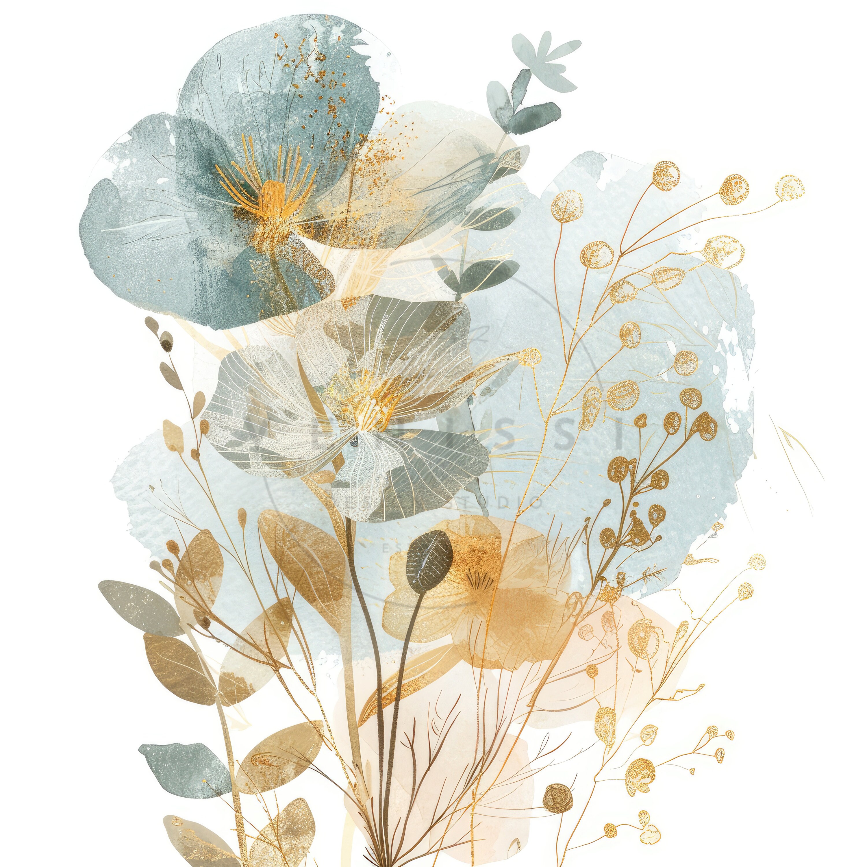 14 Abstract Flowers Clipart, Flowers Print, Printable Watercolor ...