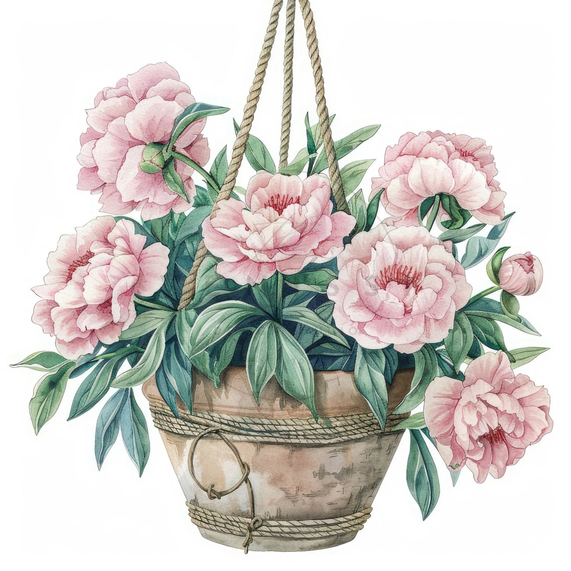 18 Watercolor Peonies Flowers in Hanging Pot Clipart Bundle, Peonies ...