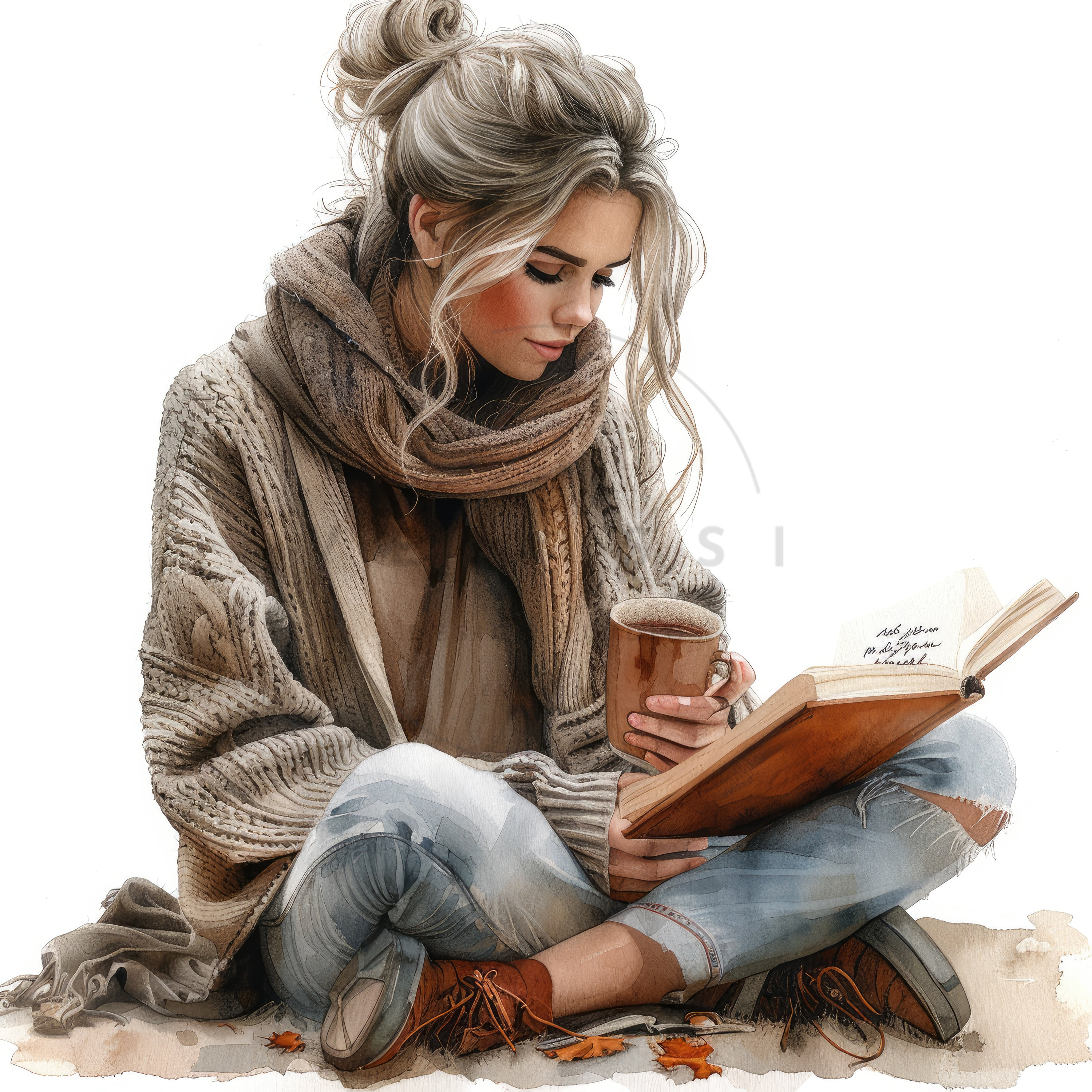 18 Girl Reading Book Clipart, Watercolor Student With Book Clipart ...