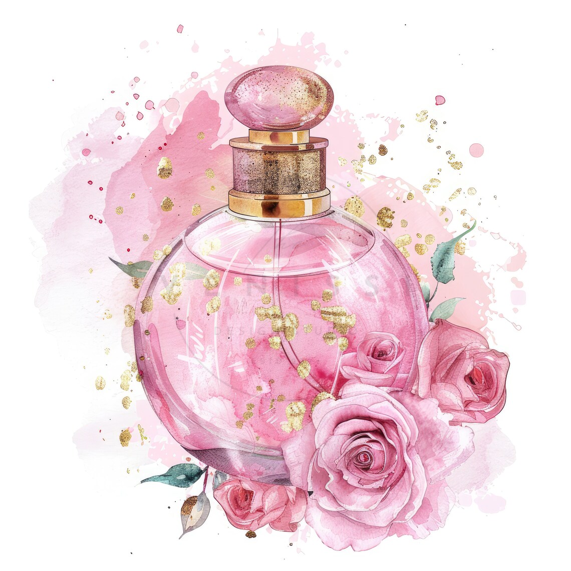 12 Watercolor Bottle of Perfume With Roses and Butterflies Clipart ...