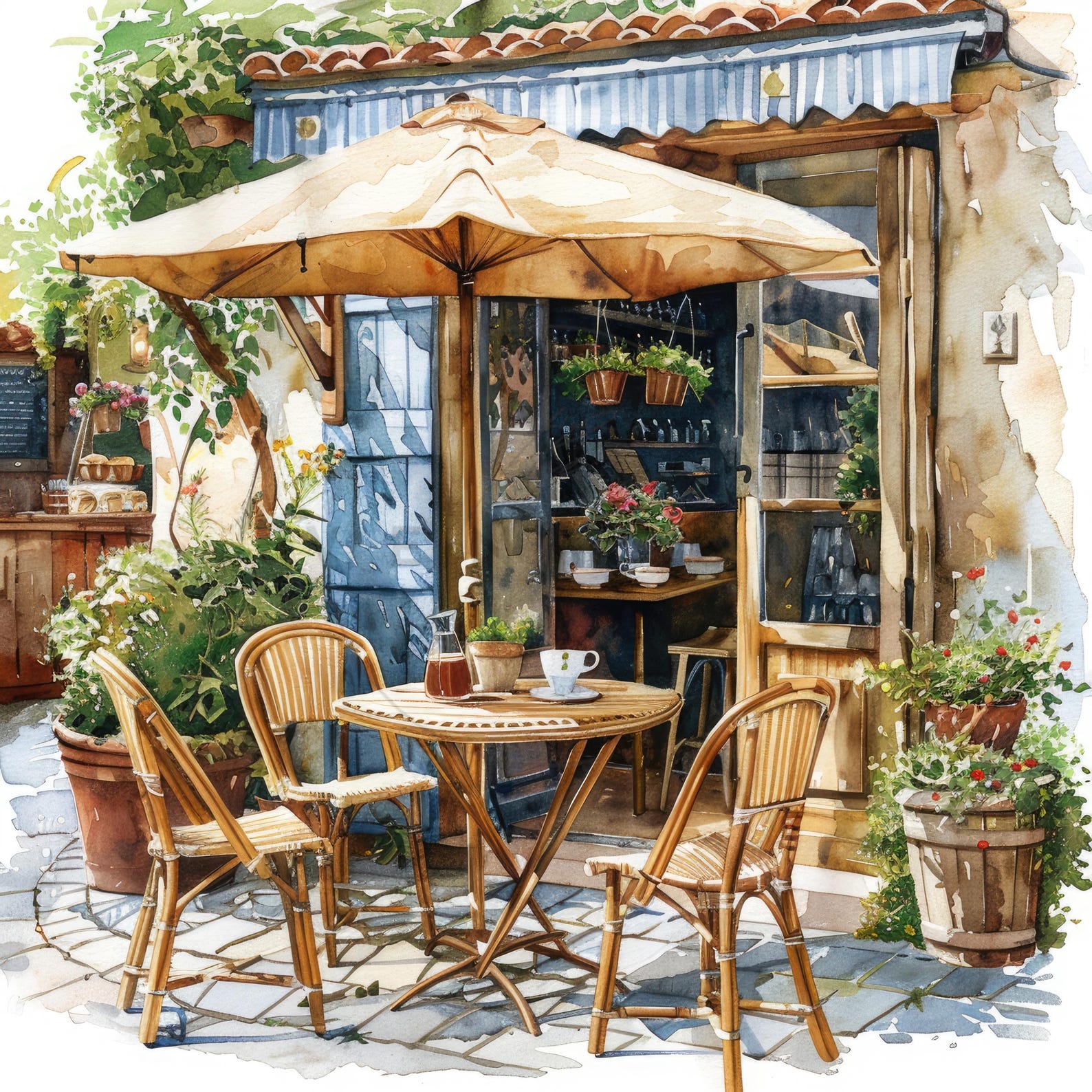 14 Cafe in Summer Clipart, Watercolor Cafe Clip Art, Printable High Quality Jpgs, Digital ...