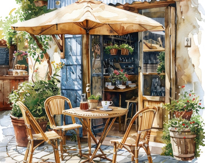 15 Cafe in Paris Clipart, Watercolor French Cityscape Clip Art ...