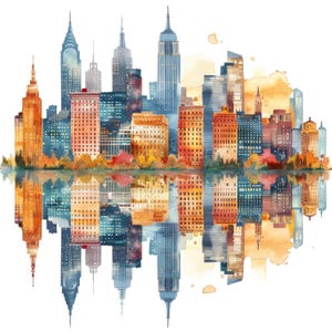 10 New York City Panorama Clipart, Watercolor New York Clipart ...