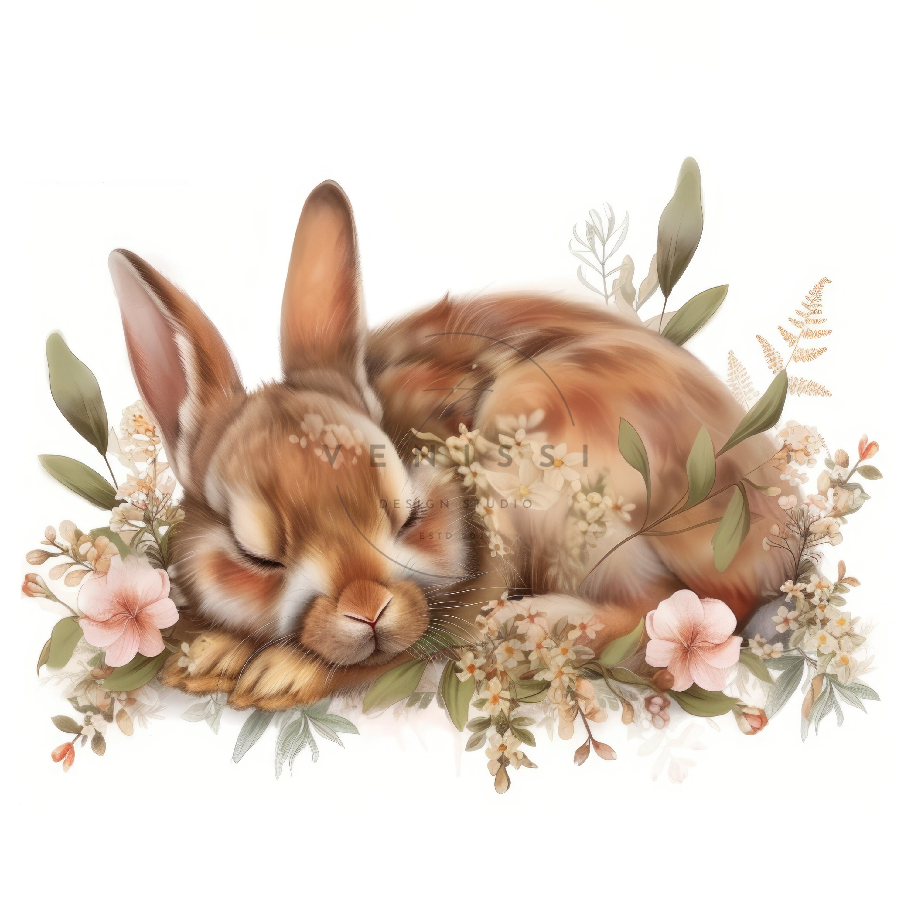 Easter Bunny Sleeping Rabbit Clipart High Quality 1 JPG Watercolor ...