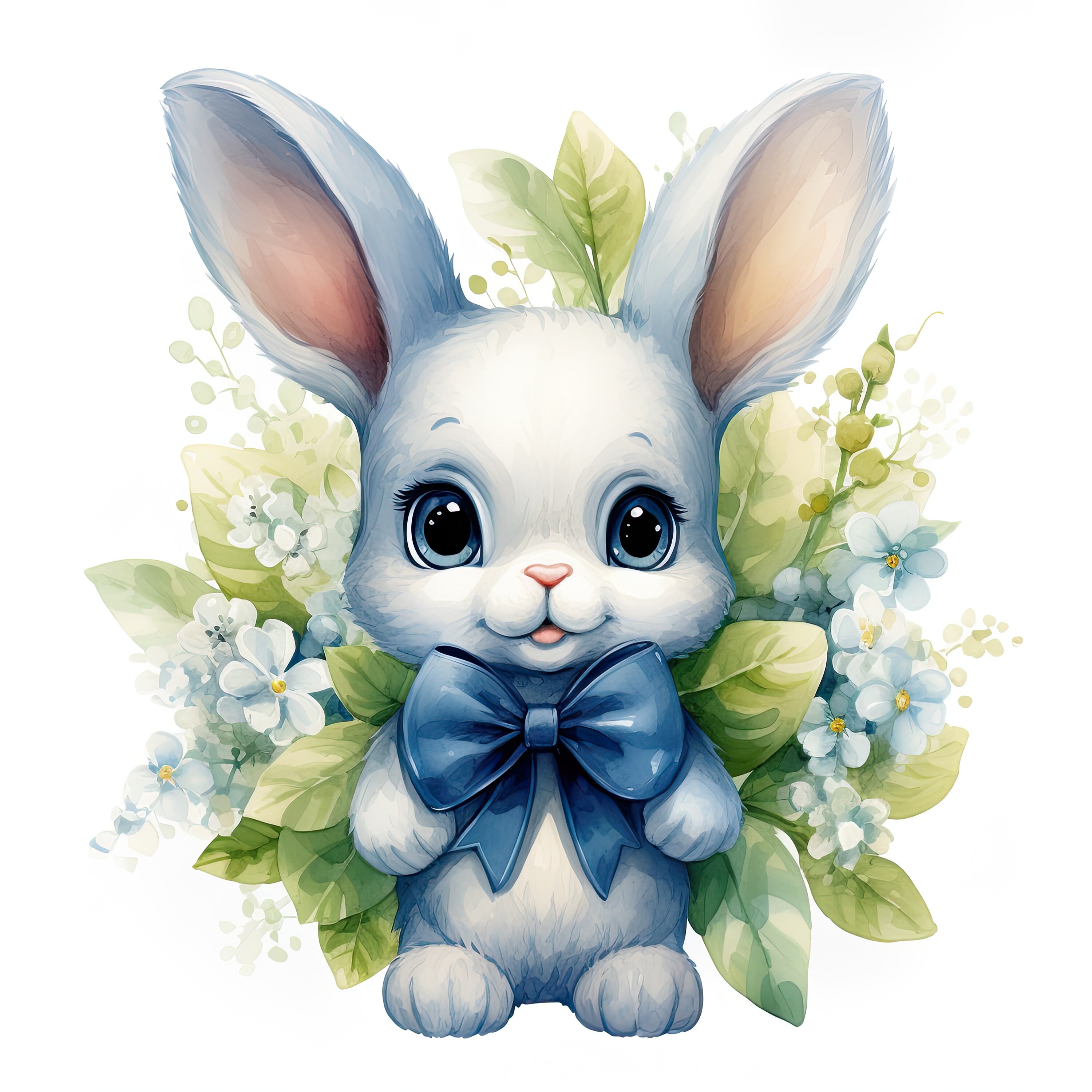 20 Easter Bunny Cute Hydrangeas Clipart, Jpgs Bunny Blue Watercolor ...
