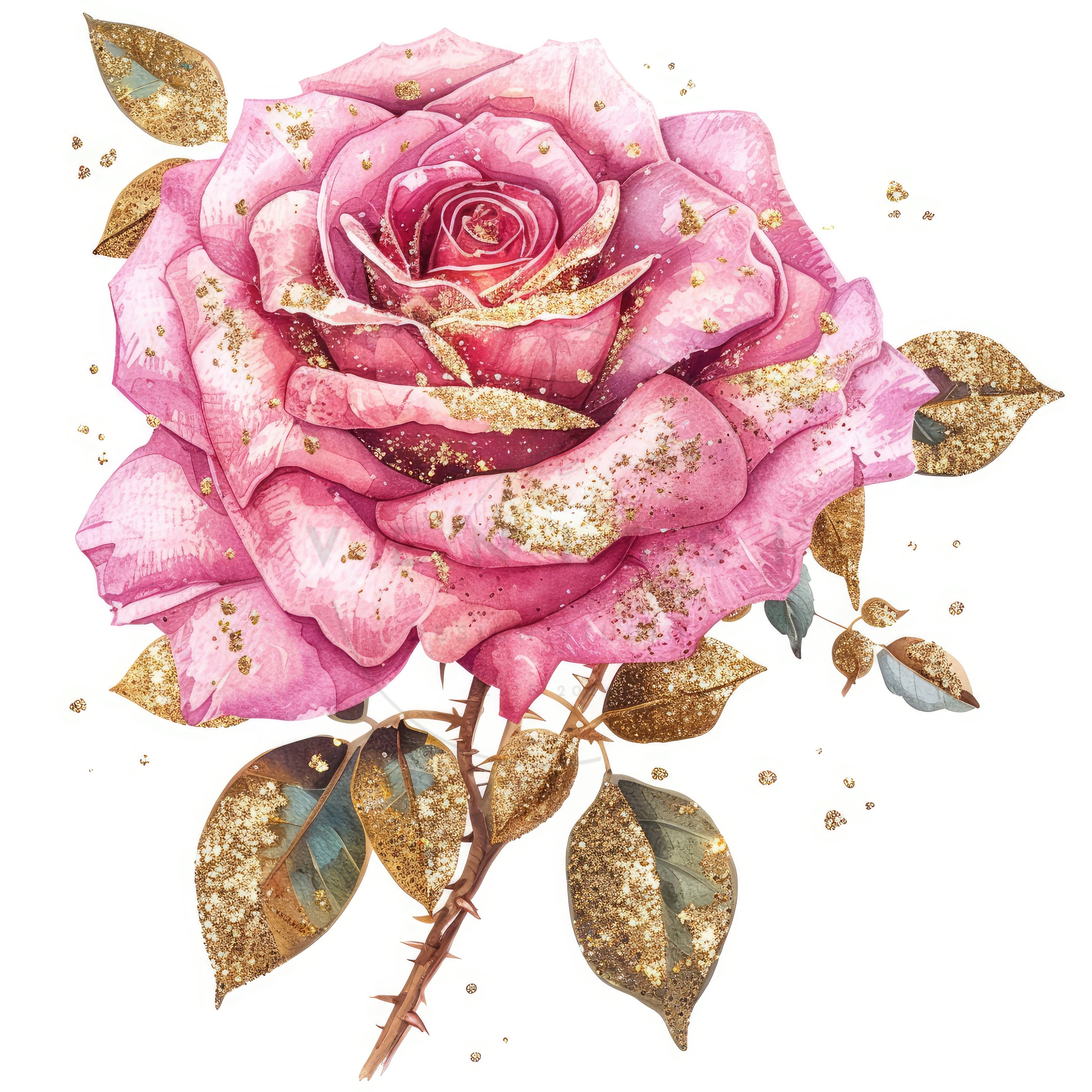13 Pink Roses With Golden Glitter Clipart, Pink and Gold Roses Clipart ...