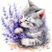 15 Cat With Lavender Clipart, Cat and Flowers Clipart, Printable ...