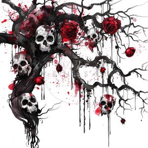14 Gothic Bloody Tree With Skulls Clipart, Watercolor Skull Tree ...