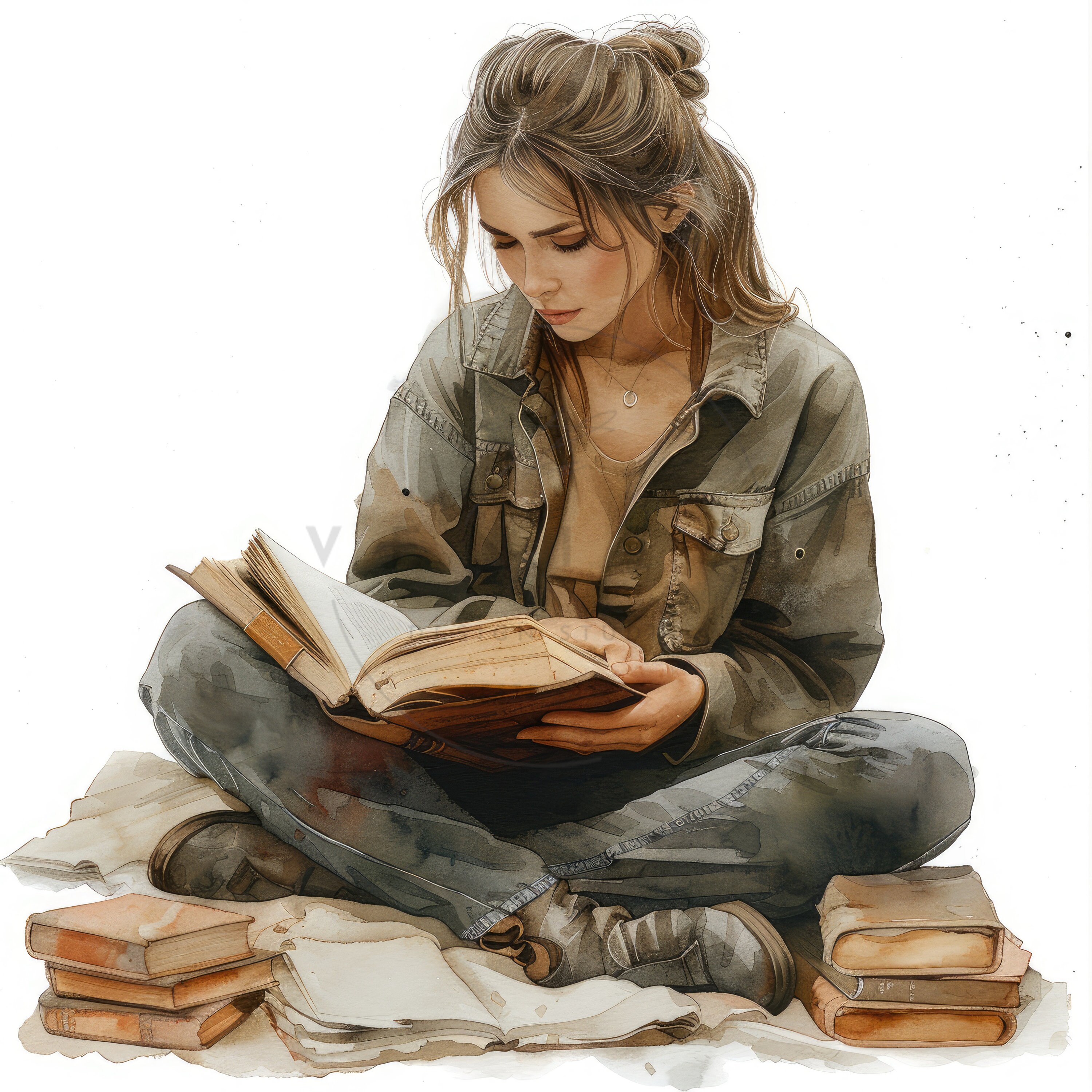 18 Girl Reading Book Clipart, Watercolor Student With Book Clipart ...