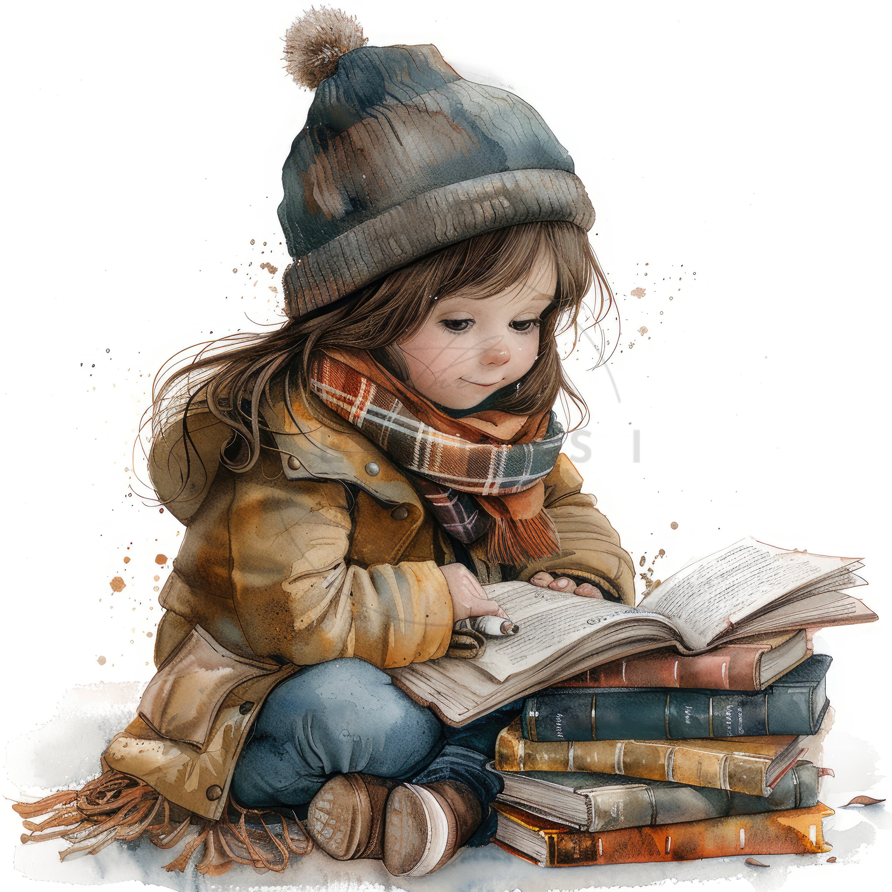 10 Girl Reading Book Clipart, Watercolor Children and Book Clipart ...