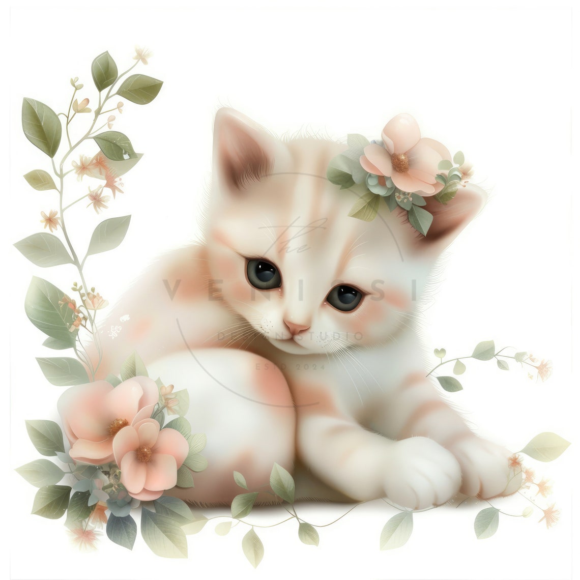 10 Floral Cat Clipart Set, Cute Cat Cliparts, High Quality Jpgs ...