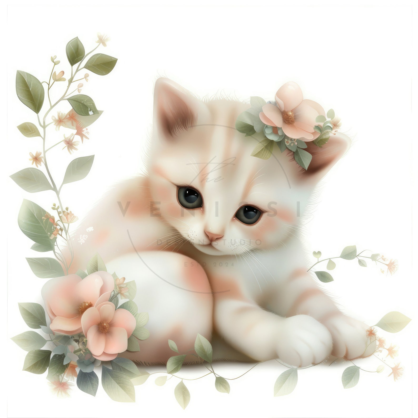 10 Floral Cat Clipart Set, Cute Cat Cliparts, High Quality Jpgs ...