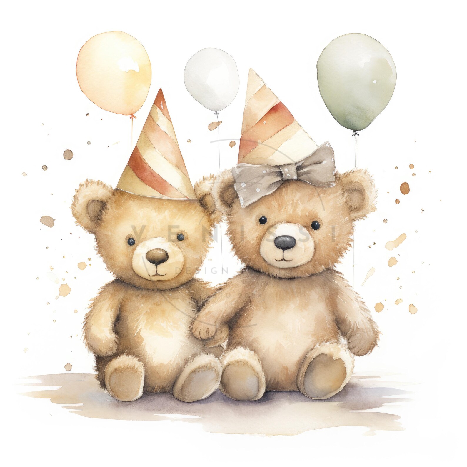 17 Teddy Bears Clipart, Watercolor Teaddy Bears Wearing Hat Clipart ...
