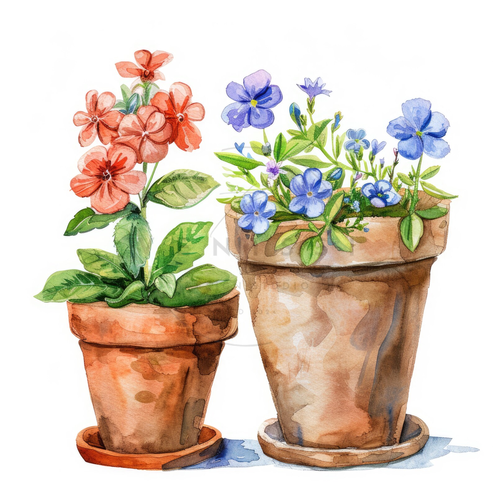 12 Rustic Potted Flowers Clipart Pack, Watercolor Plants in Pot Clip ...
