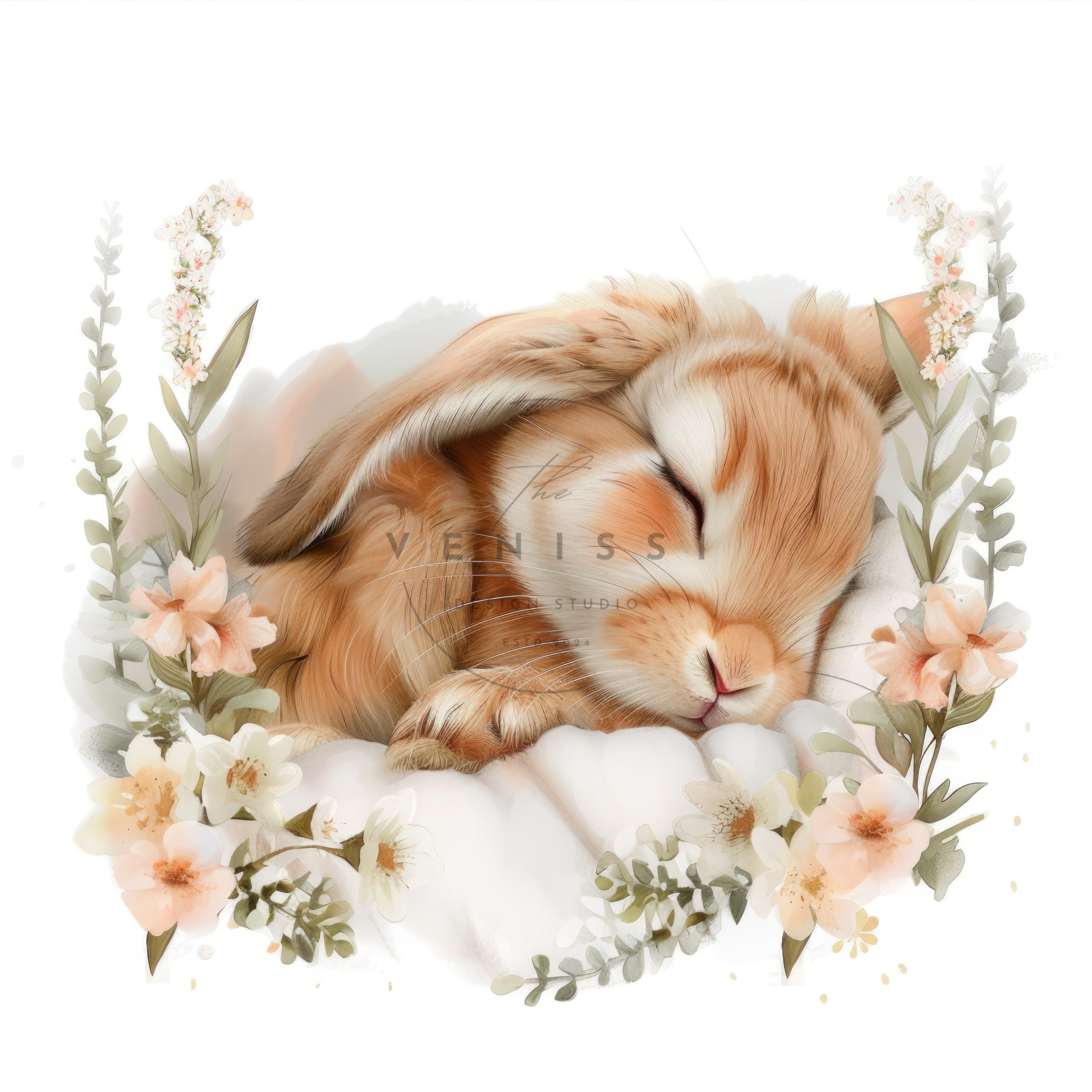 Easter Bunny Sleeping Rabbit Clipart High Quality 1 JPG Watercolor ...