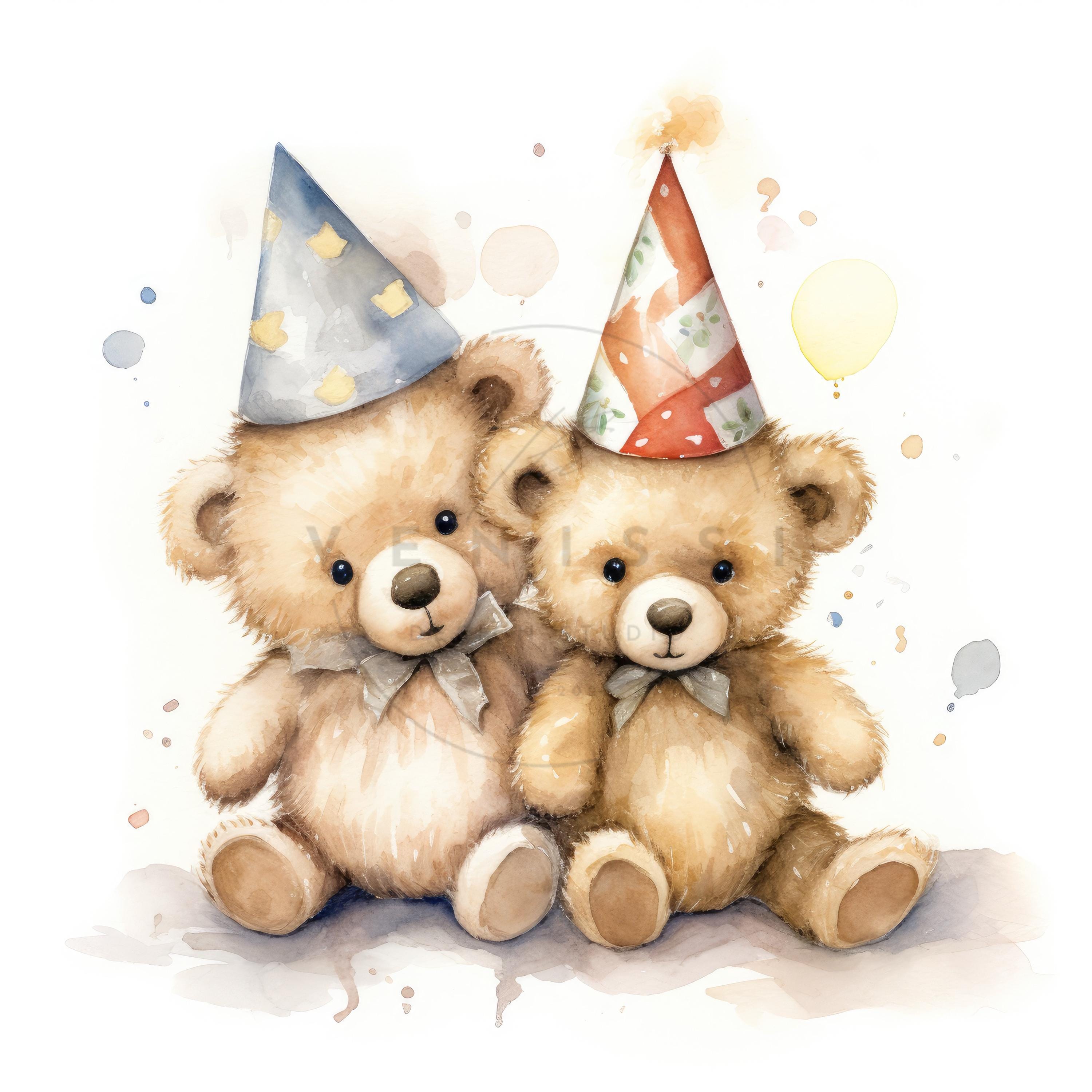 17 Teddy Bears Clipart, Watercolor Teaddy Bears Wearing Hat Clipart ...