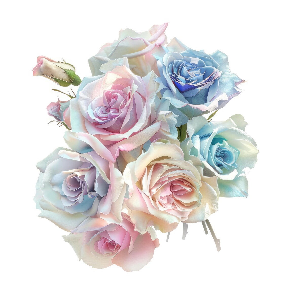 12 Pastel Roses Bouquet Clipart, Watercolor Spring Flowers Clipart ...
