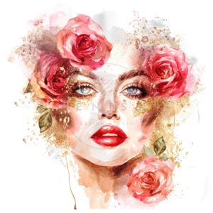 14 Woman in Flowers Clipart, Woman in Roses Clipart, Printable High ...