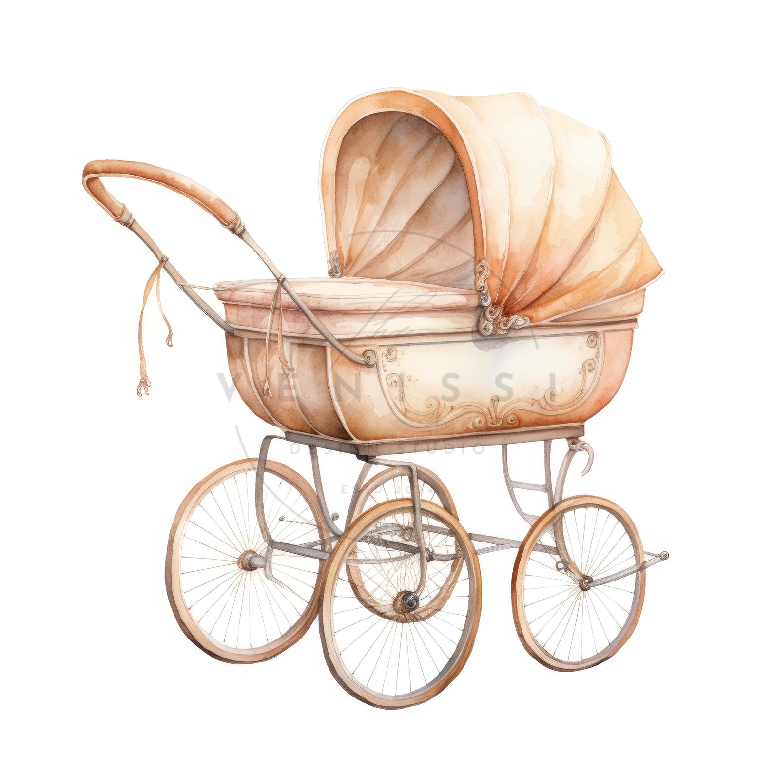 13 Vintage Baby Carriage Clipart, Watercolor Stroller Baby Clipart ...