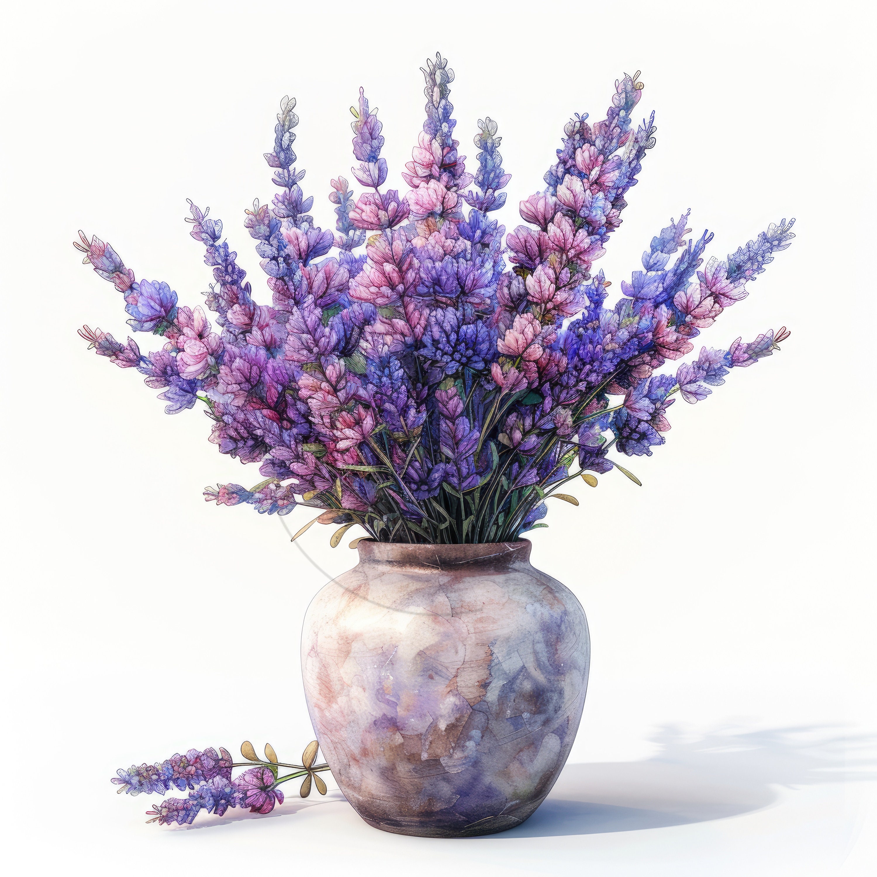 9 Lavender in Vase Clipart Pack, Watercolor Vase of Lavender Clip Art ...