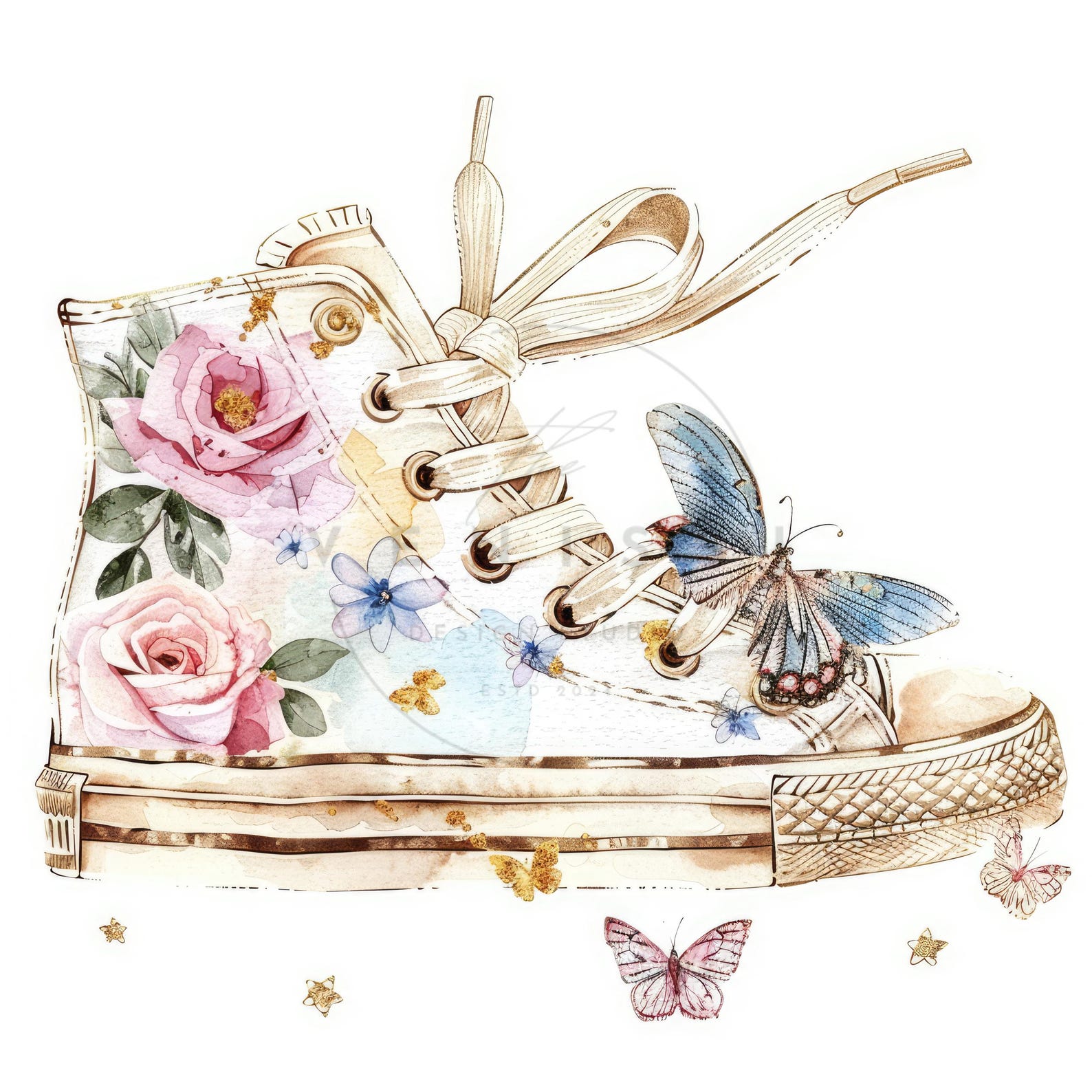 19 Floral Sneakers With Butterflies Clipart, Fashion Shoes Print ...